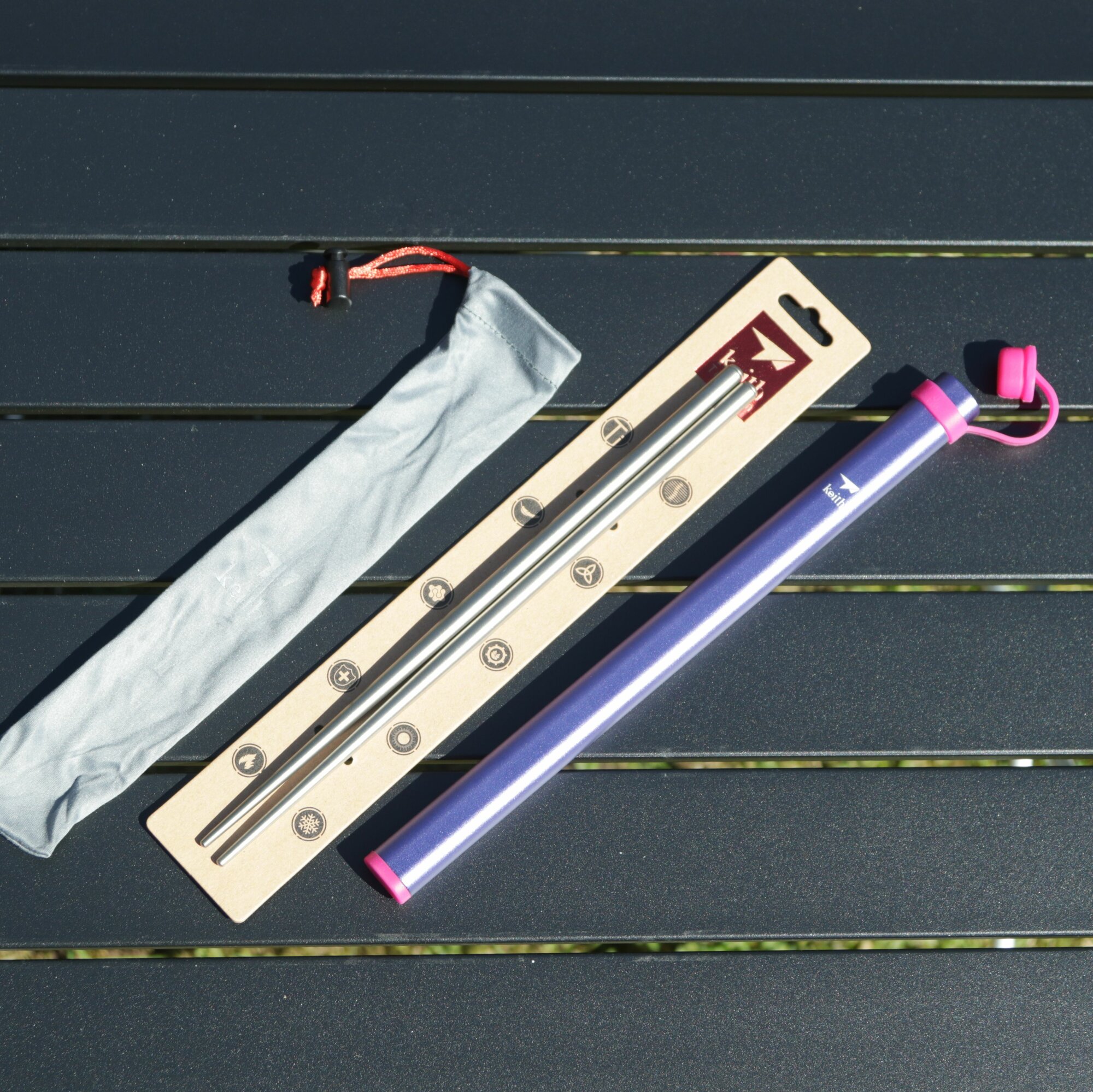 Палочки для еды титановые, пара, 23,5см, алюминиевый фиолетовый футляр тубус в комплекте, для суши роллов.