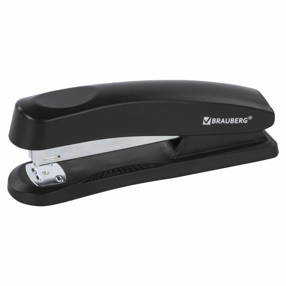 Степлер №24/6, 26/6 BRAUBERG "Standard+", до 30 листов, полнозагрузочный, черный