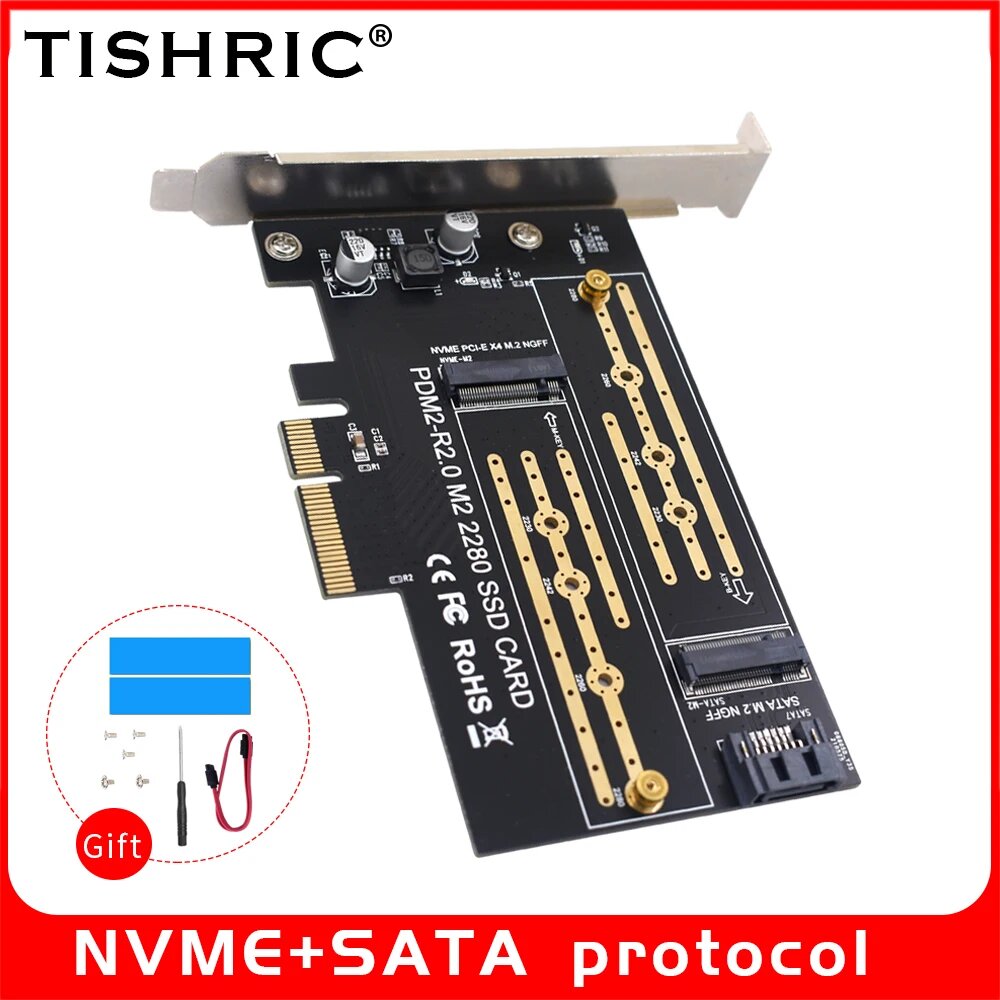 Плата-адаптер TISHRIC NVME/NGFF с двумя интерфейсами, PDM2-R2.0 M2 2280 SSD карта NVME/NGFF на PCIE 4X 8X 16X PCI-E Экспресс Райзер-карта