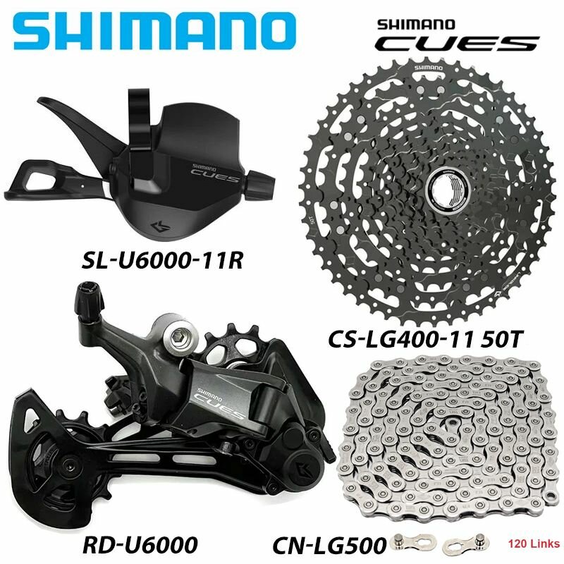 Shimano Cues U6000, группа 1x11, переключение SL-R/RD (С окном), кассета CS-LG400-11 11-50T, цепь CN-LG500 120L, Комплект для переключения скоростей велосипеда(набор из 4 шт.)