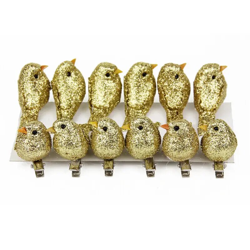Декоративные птички для ёлки 12 шт. Золотой