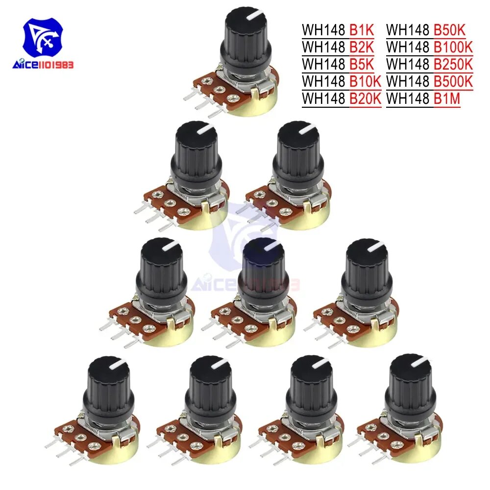 Потенциометр 1 кОм diymore WH148, 5 шт.