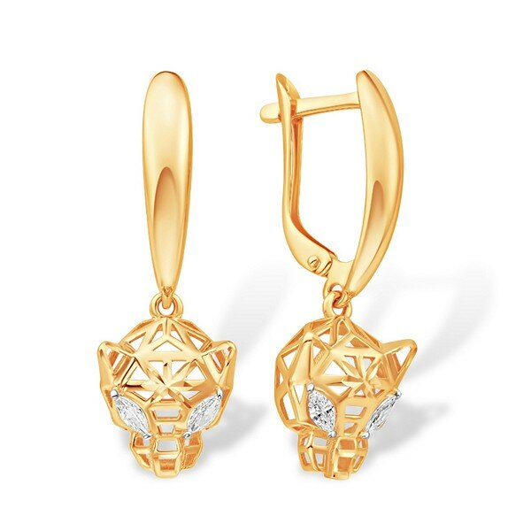 Серьги, красное золото, 585 проба, фианит