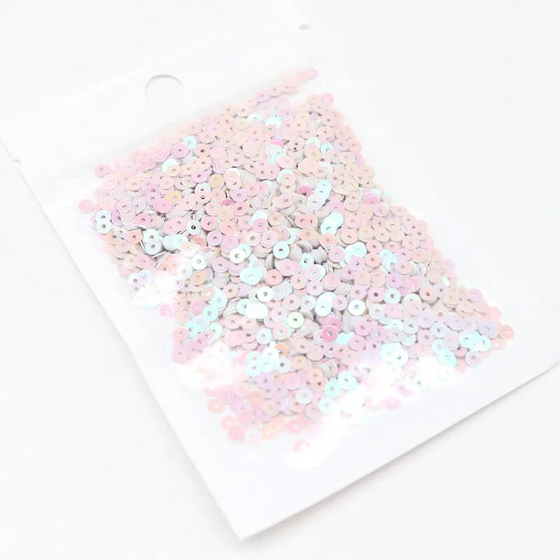 Плоские круглые ПВХ пайетки 3-6 мм Розовый, 3mm 10g 3000pcs, AB white 10g