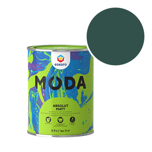 Краска моющаяся Eskaro Moda Absolut Matt RAL 6005 (Зеленый мох - Moss green) 0,9 л
