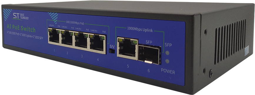 Коммутатор Space Technology ST-S42POE(4G/1G/1S/65W/А) PRO (версия 2), 4 PoE порта