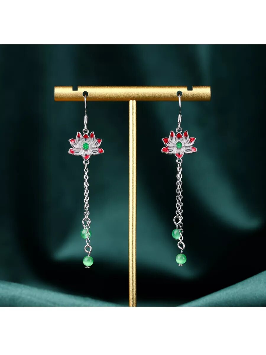 Серьги, стекло, искусственный камень, металл, эмаль