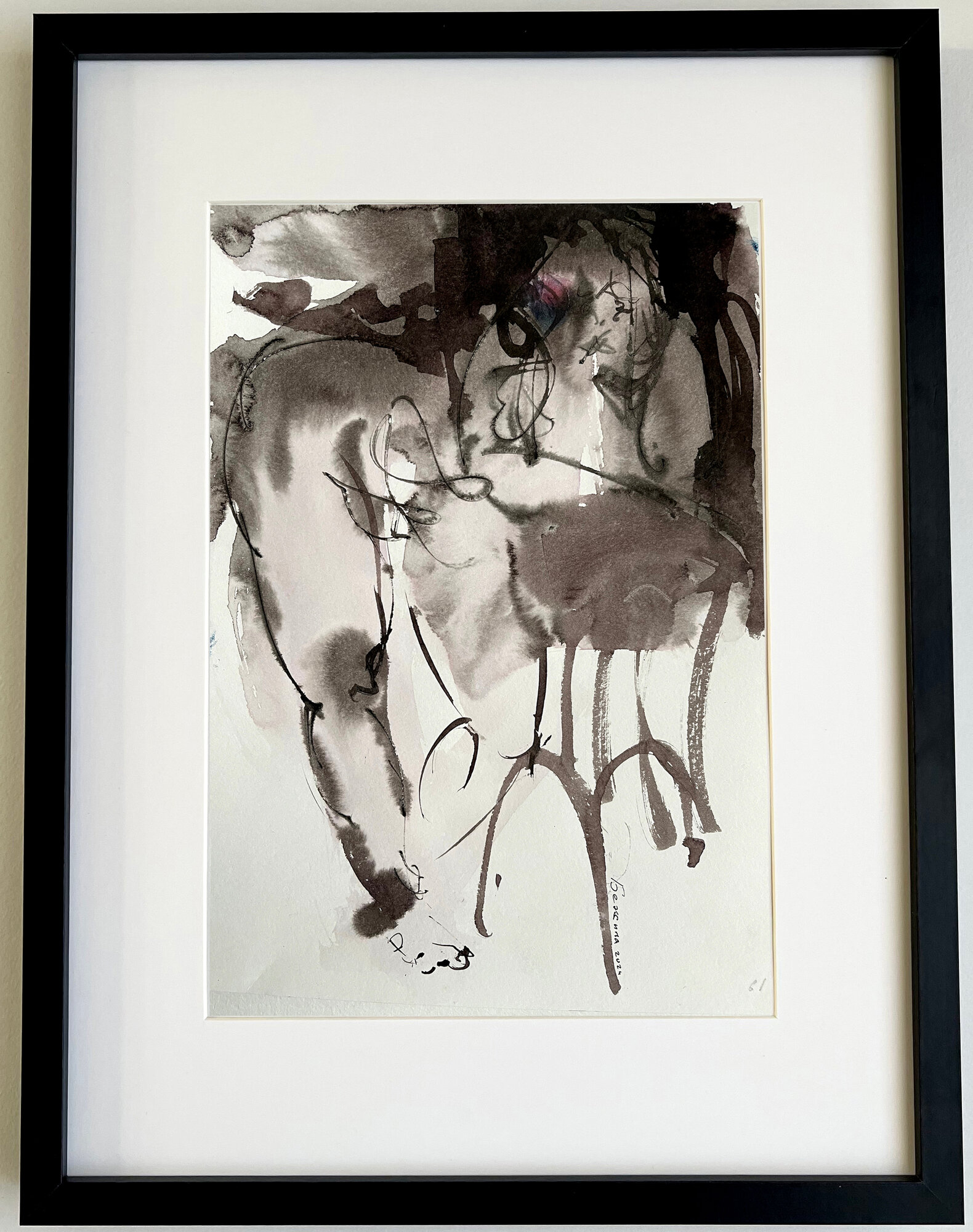 Картина ню Спокойствие, обнажённая женская модель, художник Бежина Ольга, тушь, бумага, 42х32 см