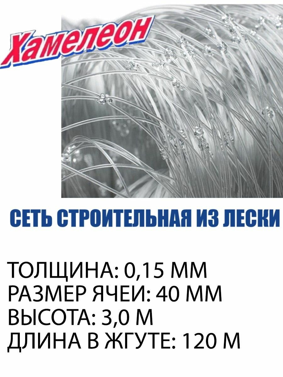 Сетка строительная Momoi Fishing Хамелеон леска, толщина 0,15 мм, ячея 40 мм, высота 3,0 м кукла