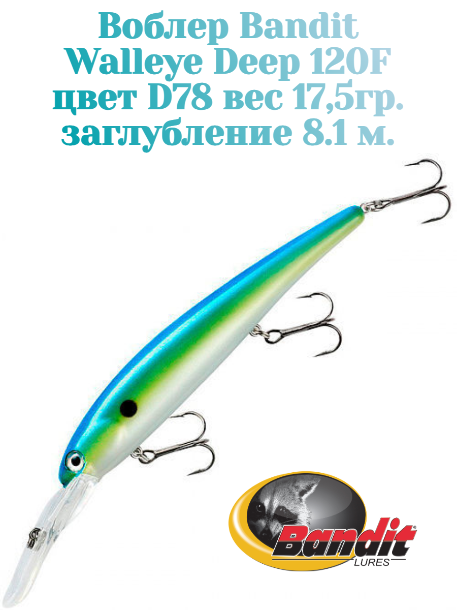 Воблер Bandit Walleye Deep 120F original цвет D78 вес 17,5гр. заглубление 8.1 м.