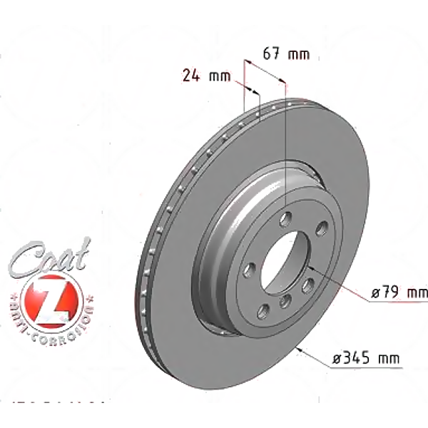 ZIMMERMANN 150.3411.20 (34211166129) диск торм BMW (БМВ) e60 / e61 3.5d / 4.0 / 4.5 / 5.0 03- / e65 / e66 4.0d / 4.5 /