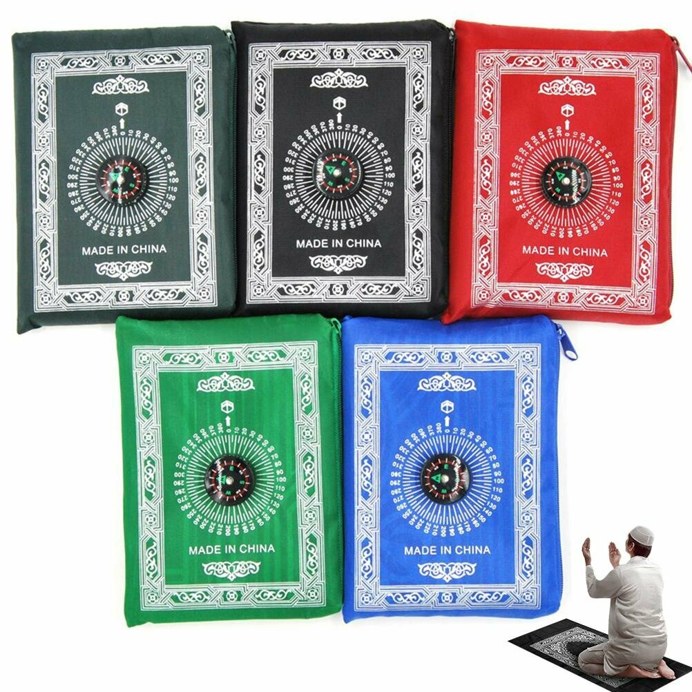 Muslim Prayer Mat Portable Eid Mubarak Travel with Compass