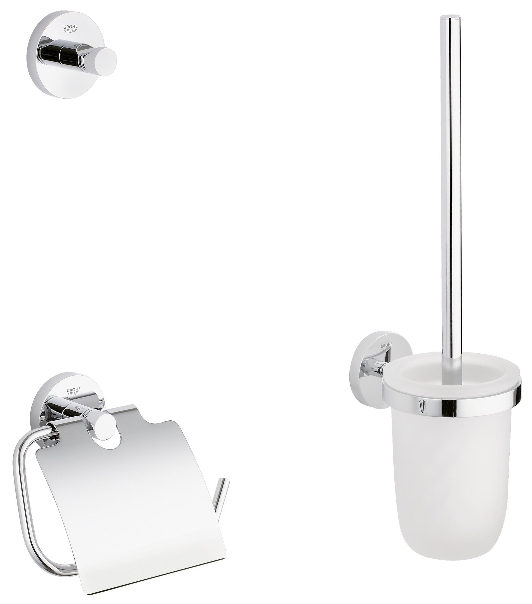 Набор аксессуаров Grohe Essentials Basic 40407001: держатель для бумаги с крышкой, ершик для унитаза и крючок