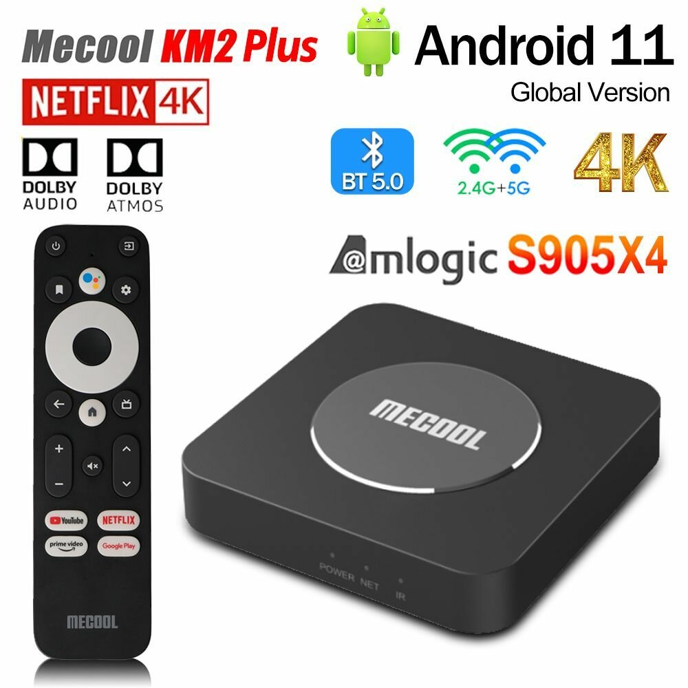 TV Box MECOOL KM2 Plus 4K Amlogic S905X4 DDR4 Ethernet WiFi мультистример HDR TVBOX домашний медиаплеер телеприставка