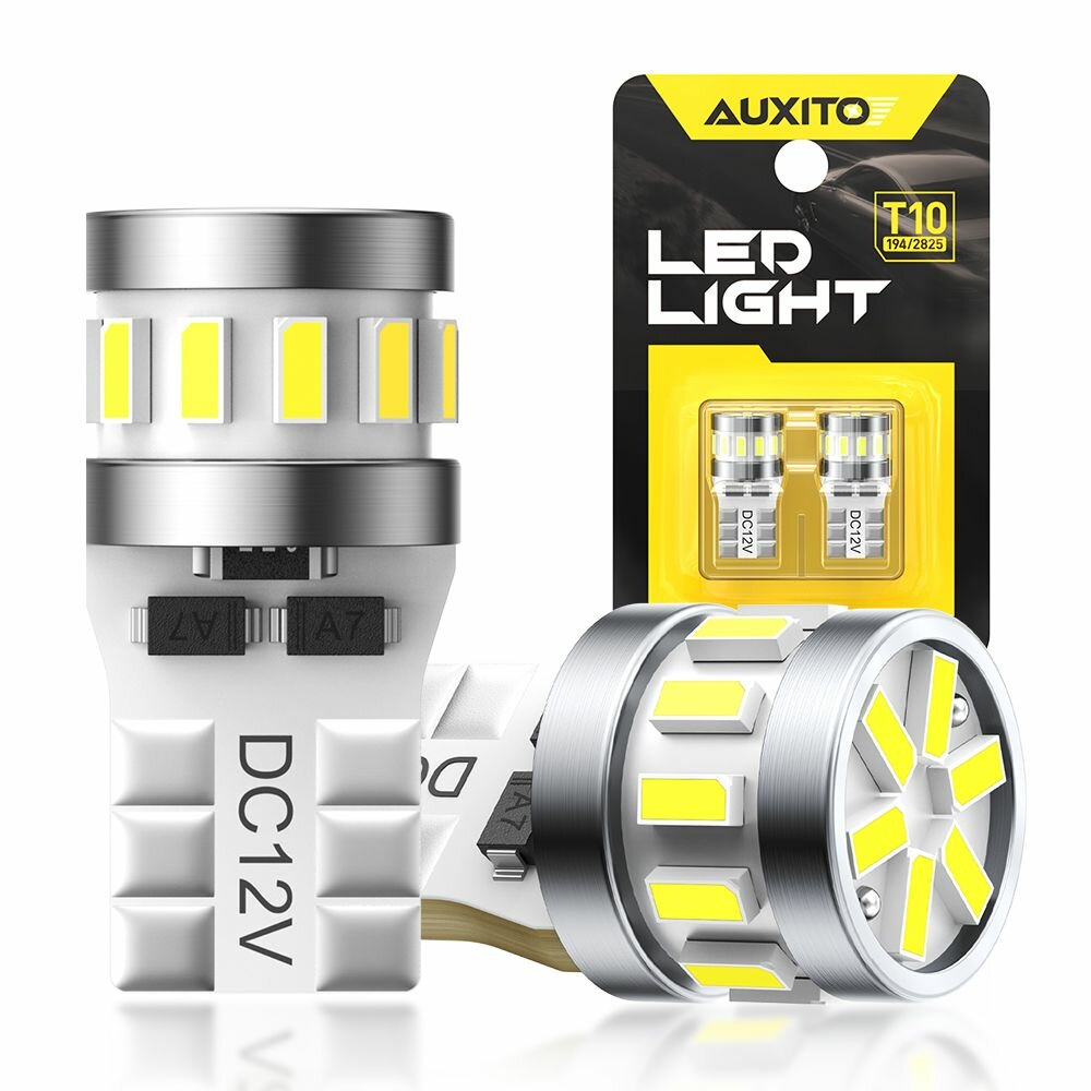 Светодиодная автомобильная LED лампа Auxito цоколь T10 (W5W) 12V. Цвет свечения: белый (2 шт)