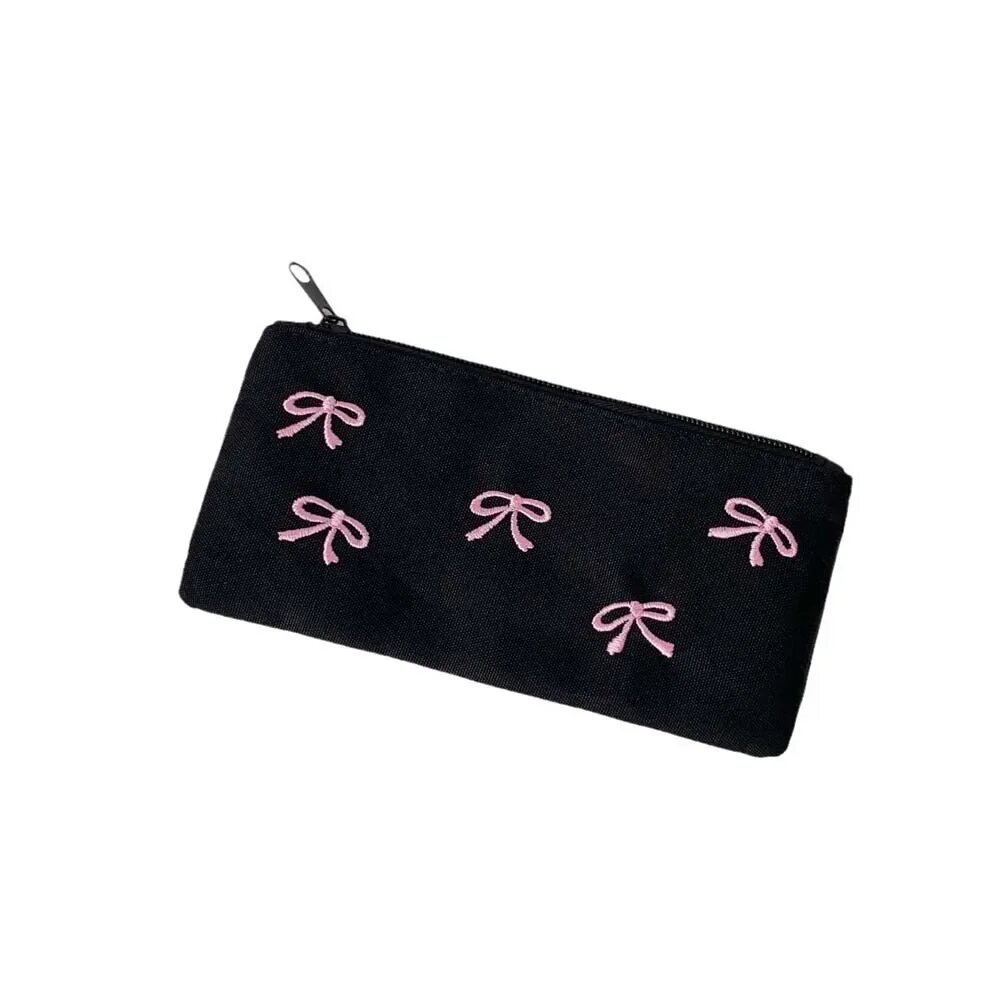 Корейский стиль Ins с вышивкой, черный, розовый, косметичка с бантом, пеналы для девочек, держатель для канцелярских принадлежностей, сумка для ручек, школьные принадлежности для студентов