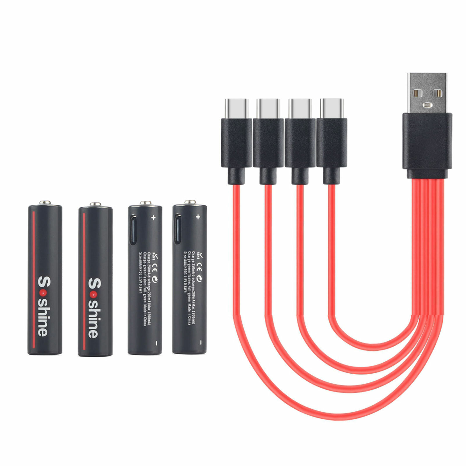 Аккумуляторы SOSHINE Li-ion AAA 1.5V 1100mWh(740 mAh) BOX-4 (кабель в комплекте)