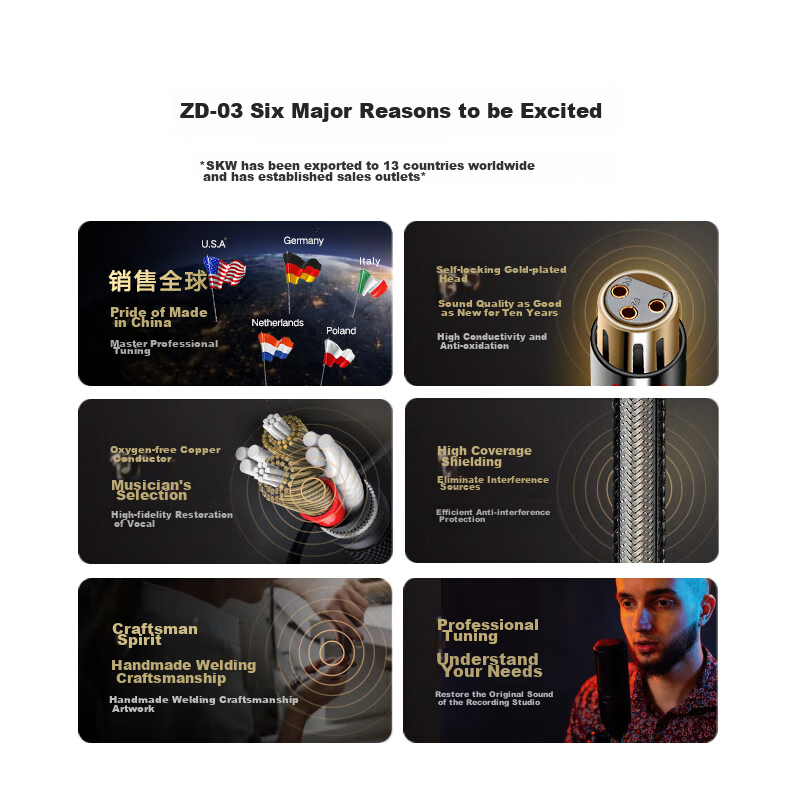 SKW High-Fidelity 6.5mm to XLR Microphone Cable, 6.35mm XLR Female Audio Cable, Live Streaming Sound Card Microphone Mixer Speaker Karaoke Connection Cable, ZD03-1 Meter