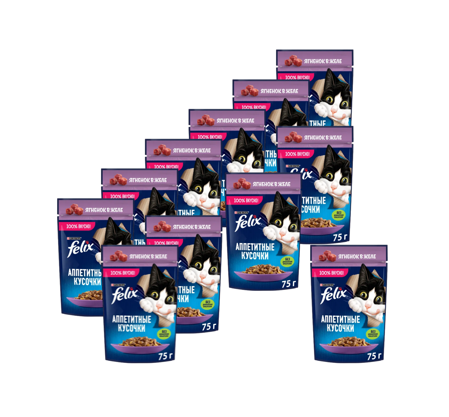 Felix 75 г пауч влажный корм для кошек аппетитные кусочки с ягненком x 12 шт.