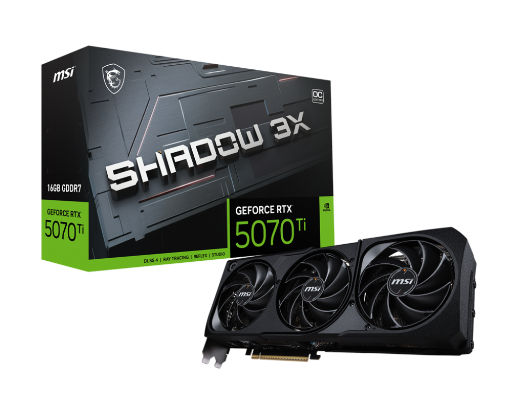 Видеокарта NVIDIA MSI GeForce RTX 5070 Ti 16G SHADOW 3X OC, GDDR7, 2482 МГц