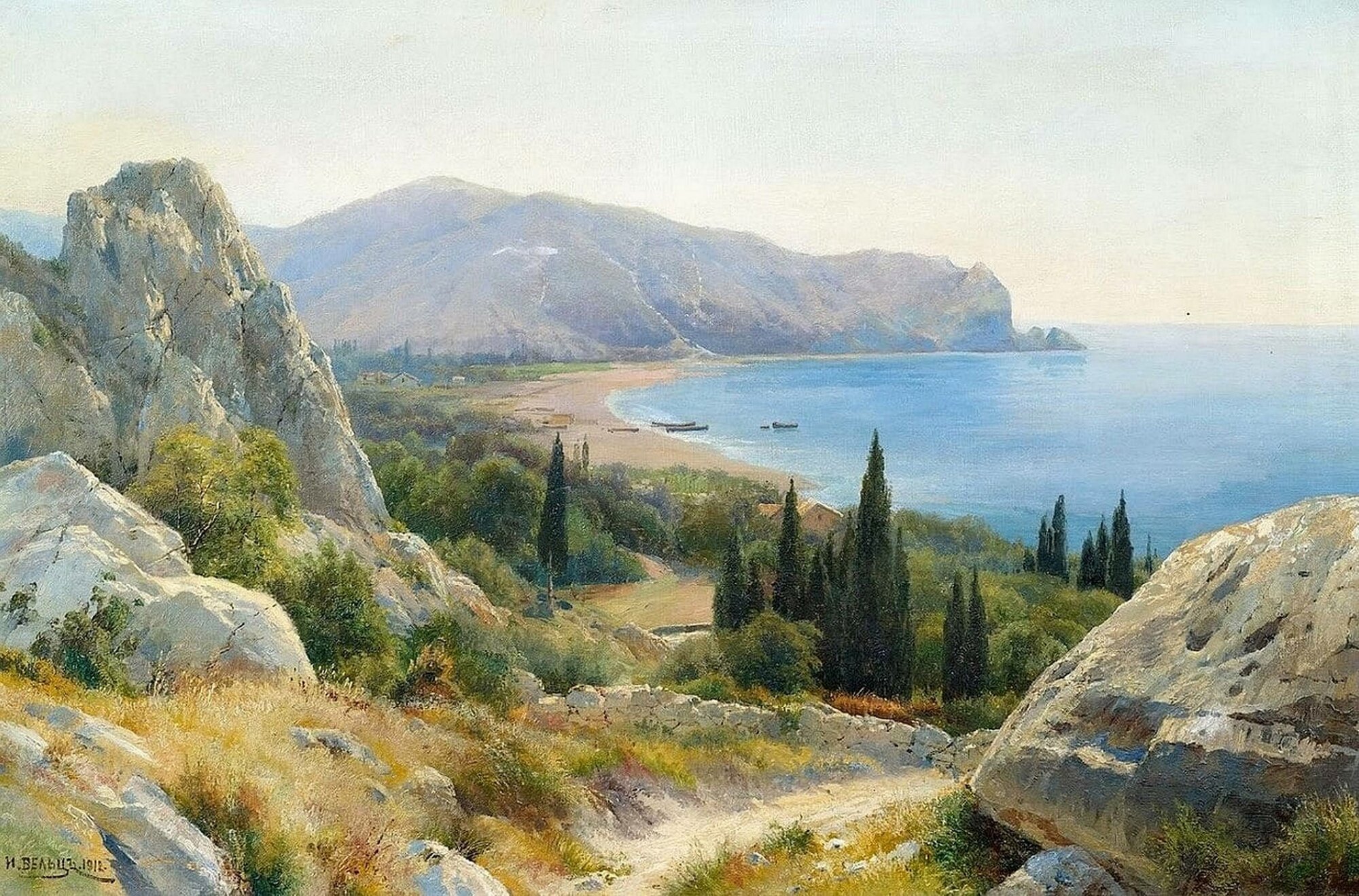 Картина Вельц Ивана Августовича Летний пейзаж с прибрежными скалами 80х53 см