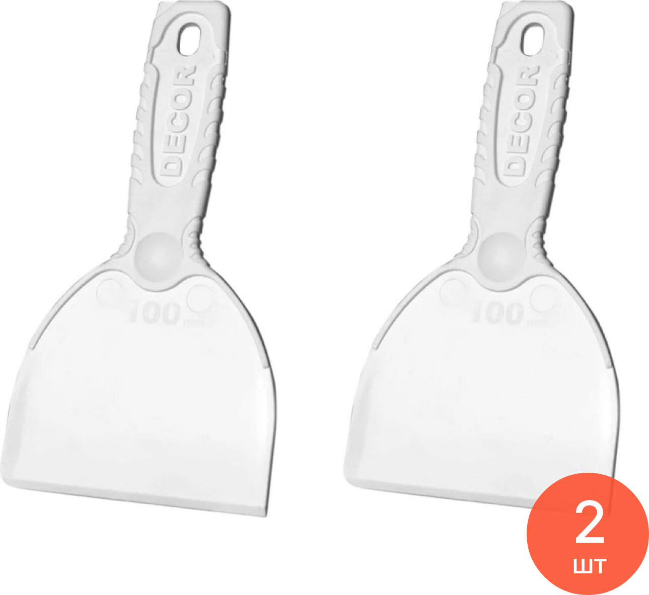 Шпатель строительный DECOR / Декор для деликатных работ, из пластика, 100мм / малярные и отделочные инструменты (комплект из 2 шт)