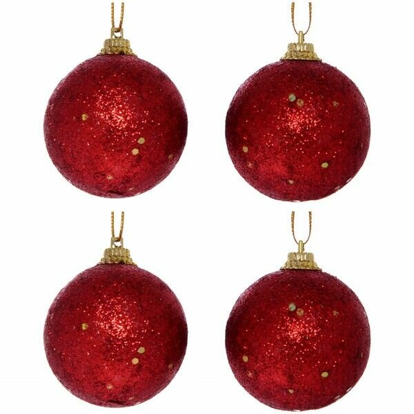 Елочные игрушки Серпантин Новогодние шары 5 см 4 шт "Блестящее напыление" цвет красный