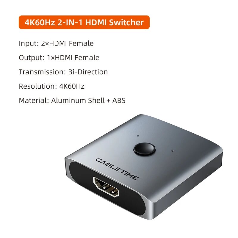 CABLETIME 3 в 1 HDMI-переключатель 4K 60 Гц HDMI-сплиттер для HDTV Xiaomi Mi Box PS5 3 в 1 выход HDMI-переключатель для ноутбука Macbook