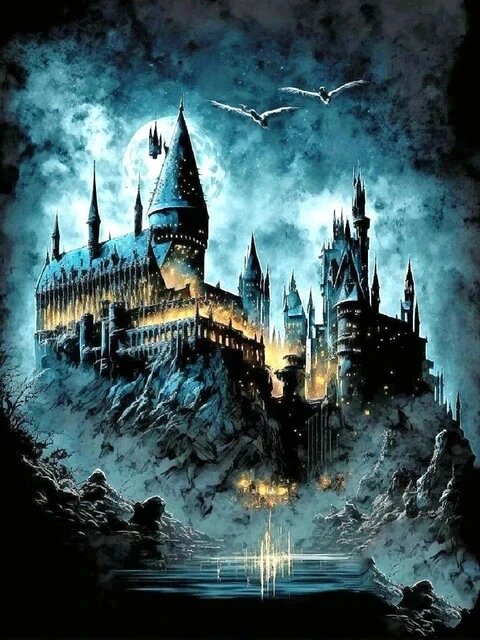 Алмазная мозаика на подрамнике "Замок Луны" круглые бриллианты 40х50см