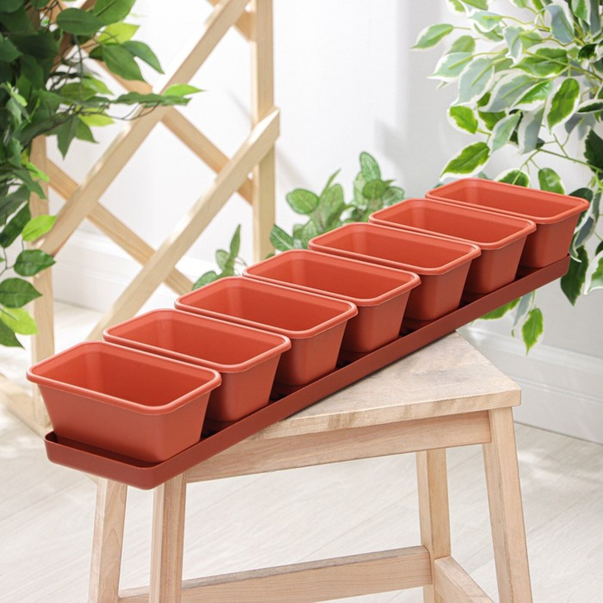 Набор горшков для цветов с поддоном Darel plastic, 750 мл, 73 см, 7 шт, терракотовый