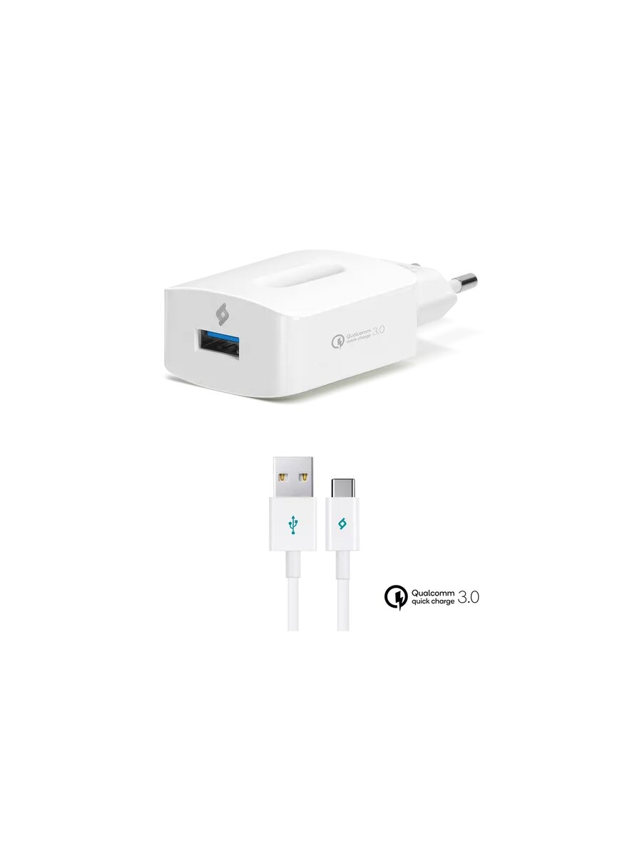 Сетевое зарядное устройство TTEC SpeedCharger QC 3.0 Travel Charger 18W с кабелем USB-C. Цвет: белый