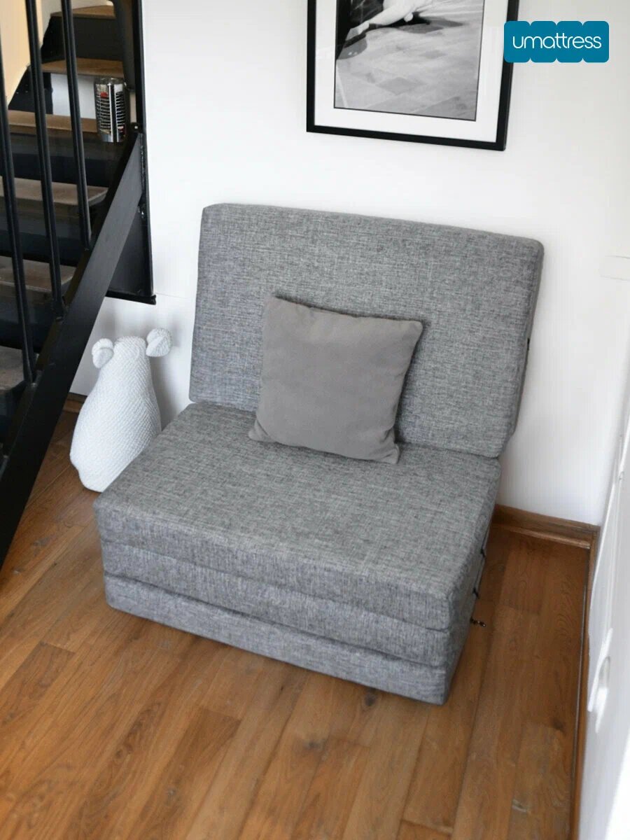 Бескаркасный диван， Матрас, лён, серый, размер M, 50*40*80см