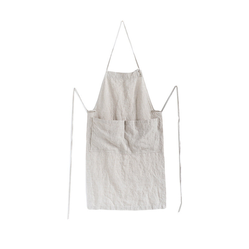 Хлопковый фартук в льняном стиле для мужчин и женщин, однотонные фартуки без рукавов с двумя передними карманами, минималистичные фартуки с защитой от пятен для гончарного дела, кухни, рукоделия или для вышивки логотипа.
