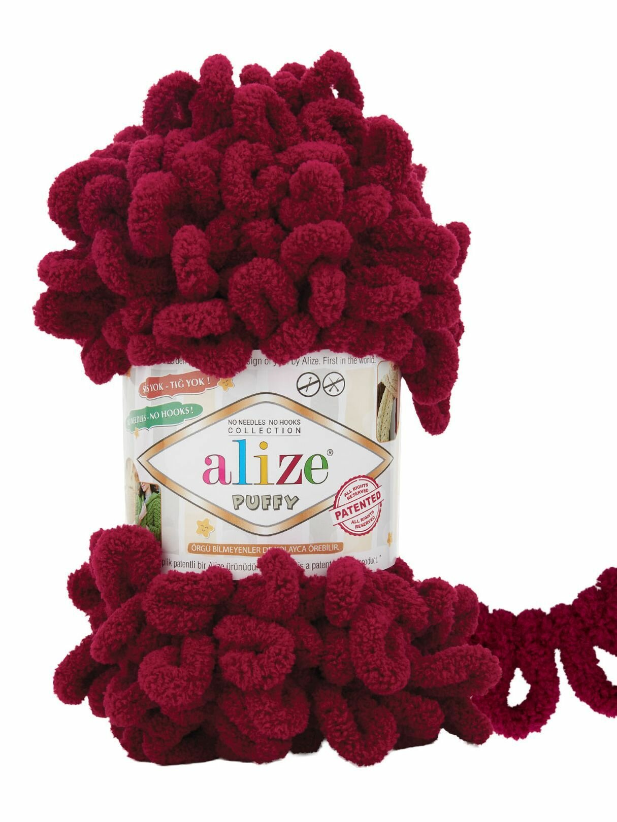 Пряжа Puffy (Alize), спелая вишня - 987, 100% микрополиэстер, 5 мотков, 100 г, 9.5 м.