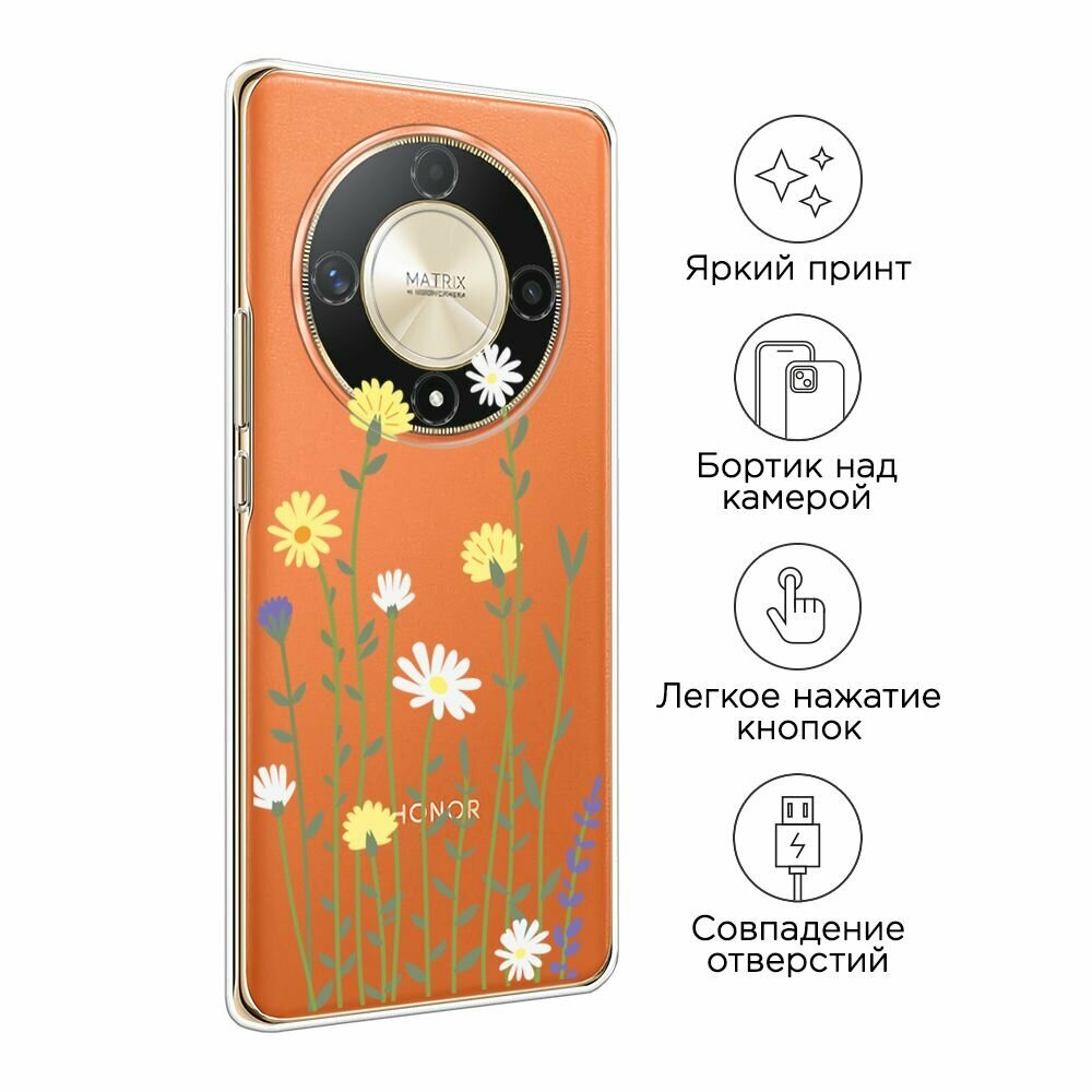 Чехол на Honor X9b / Хонор X9B с принтом "Пучок полевых цветов", прозрачный — фото 1