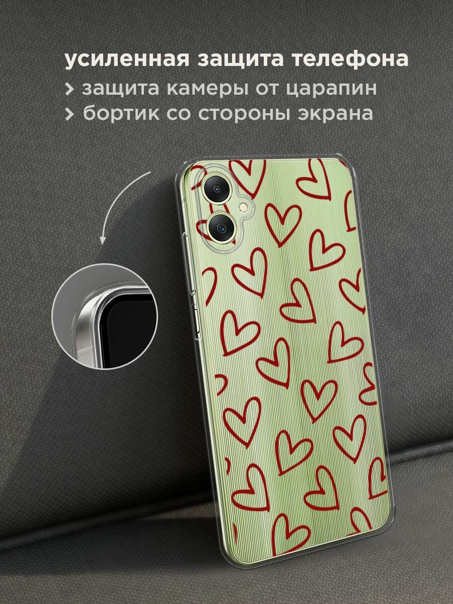 Чехол на Samsung Galaxy A06 / Самсунг Галакси А06 с принтом "Little hearts doodles 2 - 14 февраля", прозрачный — фото 1