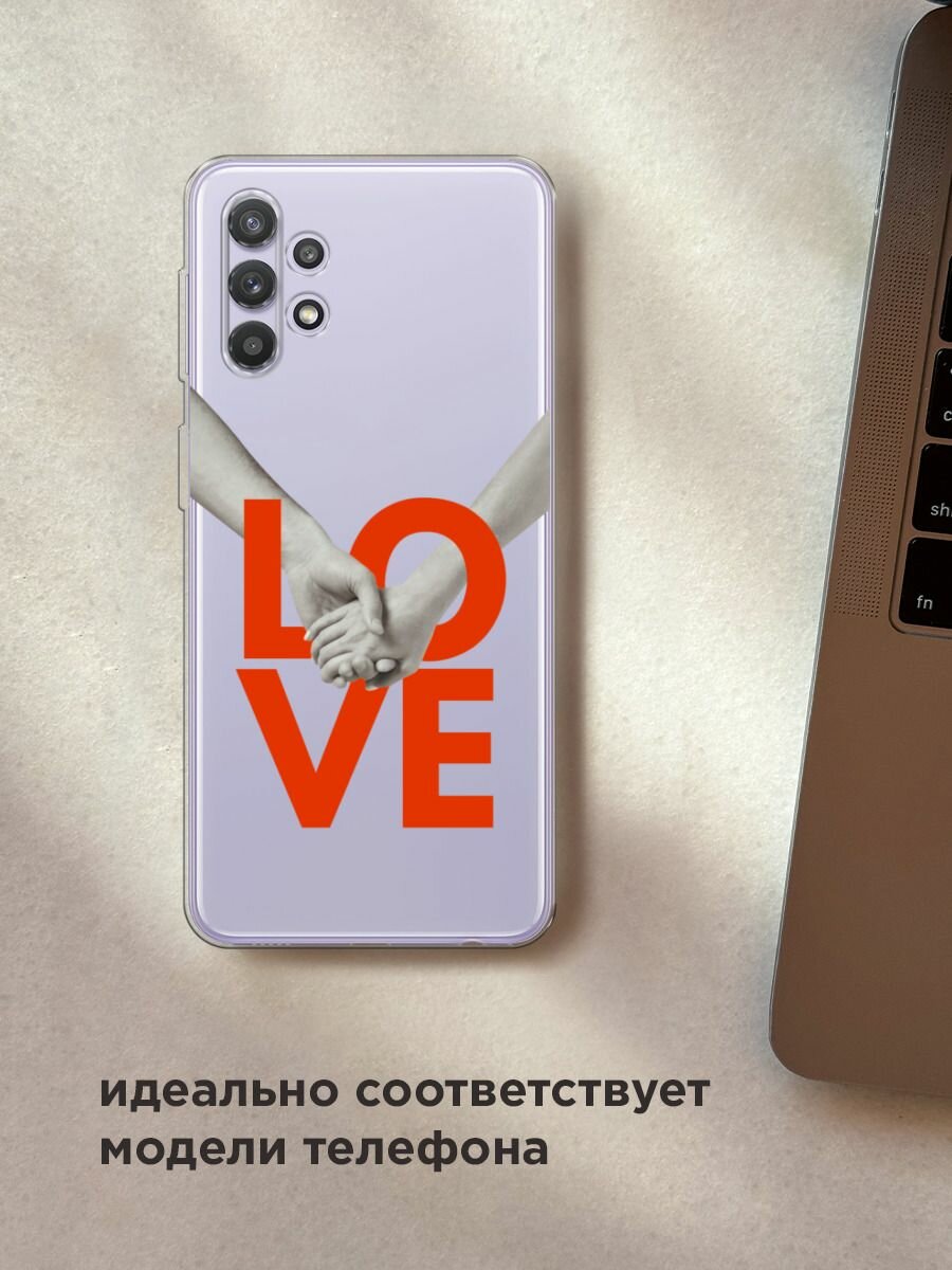 Чехол на Samsung Galaxy A32 / Самсунг Галакси А32 с принтом "Love holding hands - 14 февраля", прозрачный — фото 1