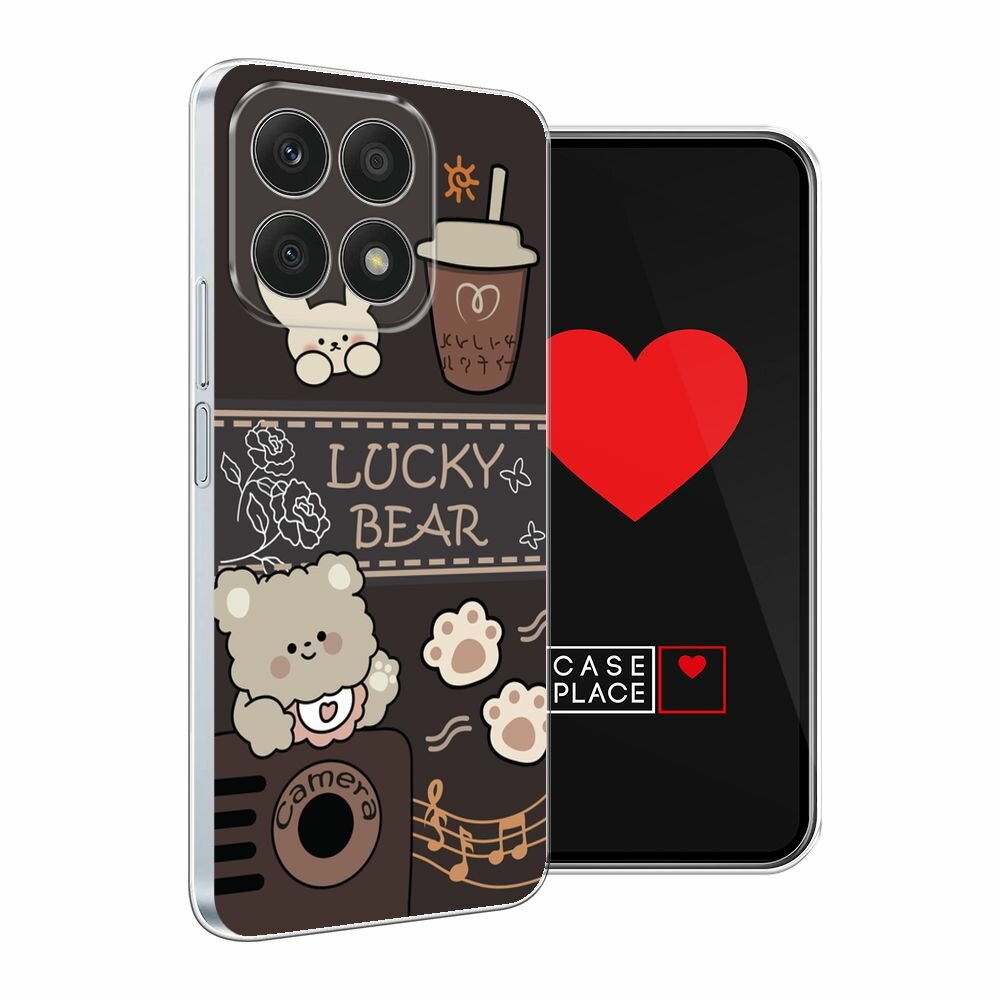 Чехол на Honor X8A / Хонор X8A с принтом "Lucky bear coffee 1" — фото 1