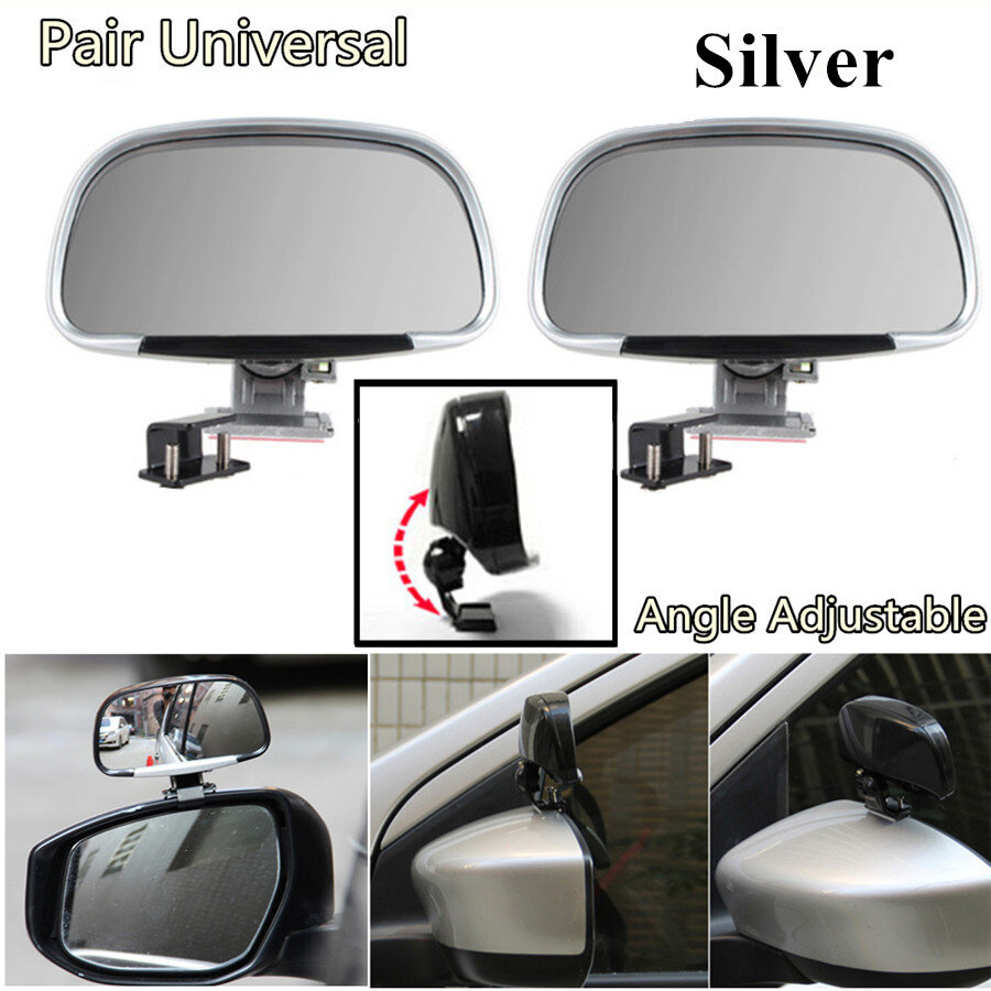 2X Универсальное регулируемое зеркало заднего вида для слепых зон автомобиля, широкое зеркало заднего вида, серебристый,