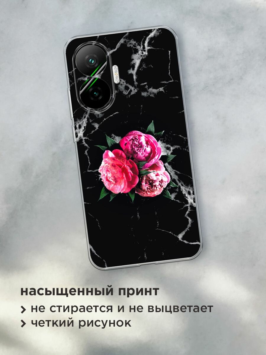 Чехол на Poco F7 / Поко F7 с принтом "Букет на черном мраморе" — фото 1