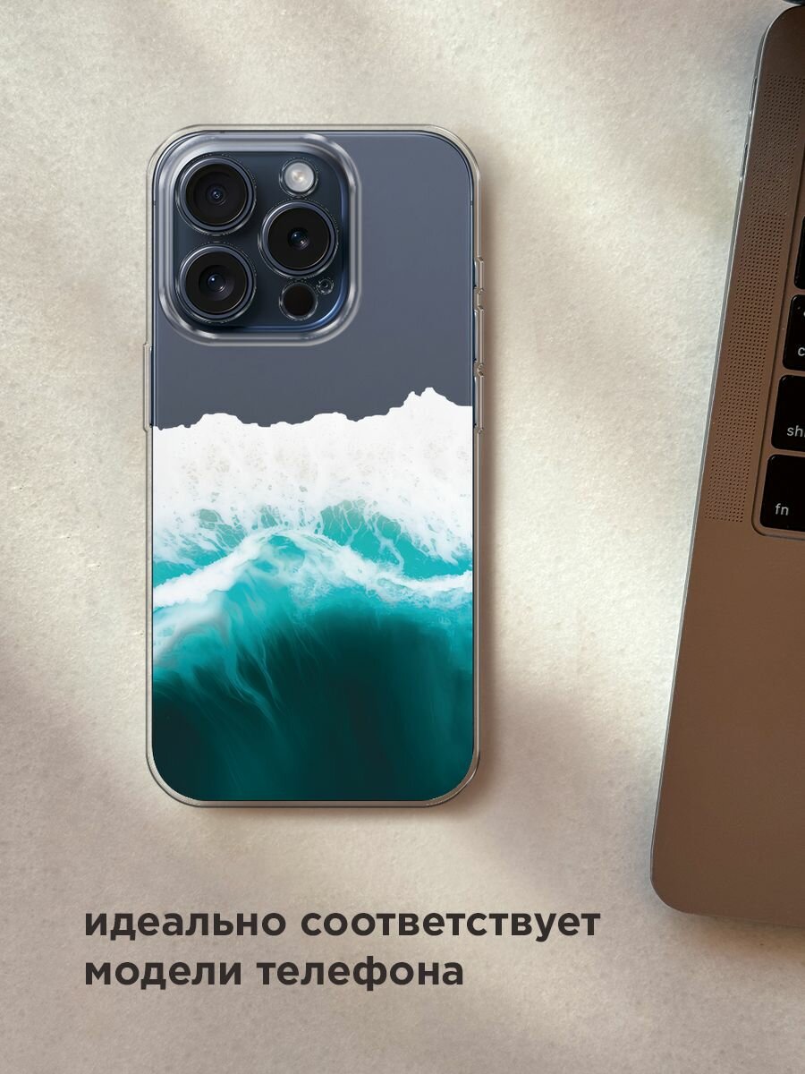 Чехол на Apple iPhone 15 Pro / Айфон 15 Про с принтом "Большая волна", прозрачный — фото 1