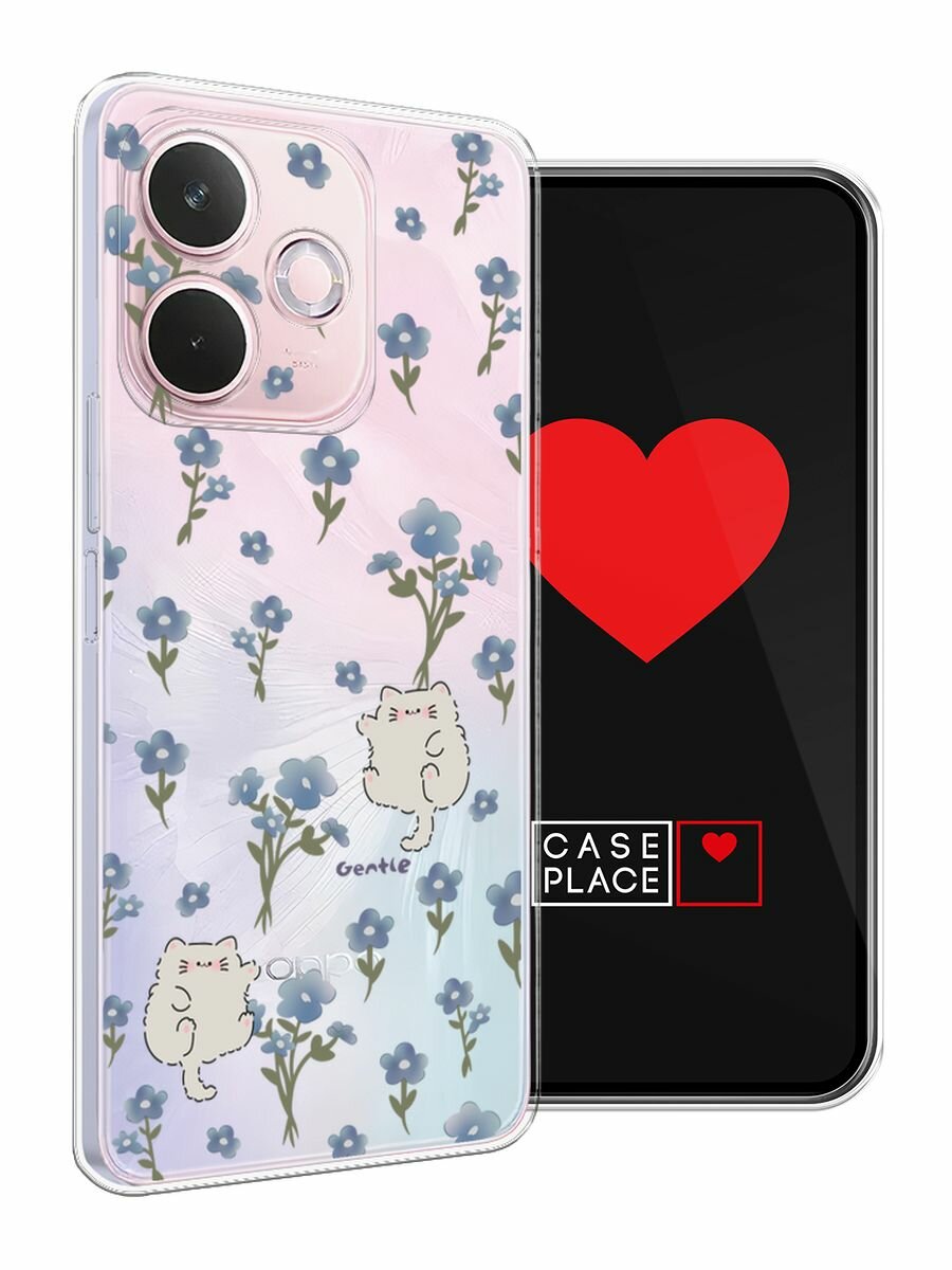 Чехол на Oppo A5 Pro / Оппо А5 Про с принтом "Gentle cats", прозрачный — фото 1