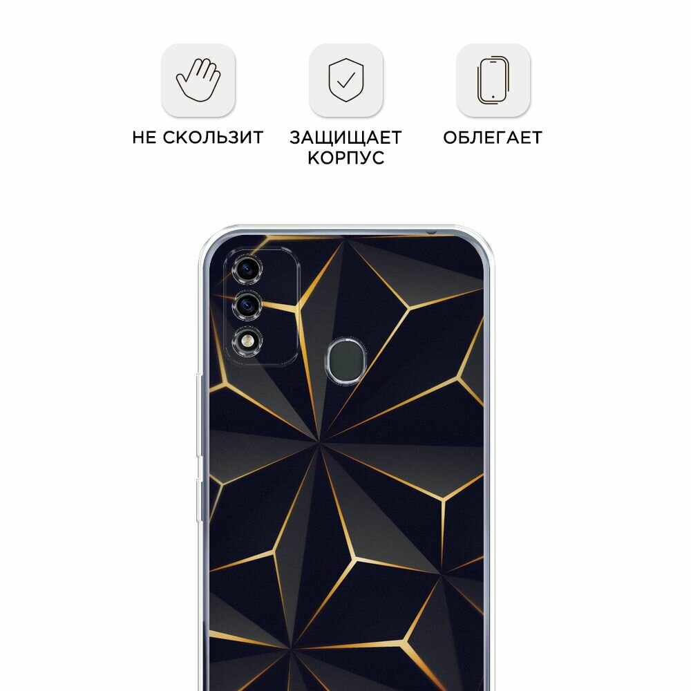 Силиконовый чехол на Itel A48 / Ител А48 с принтом "Черные полигоны" — фото 1