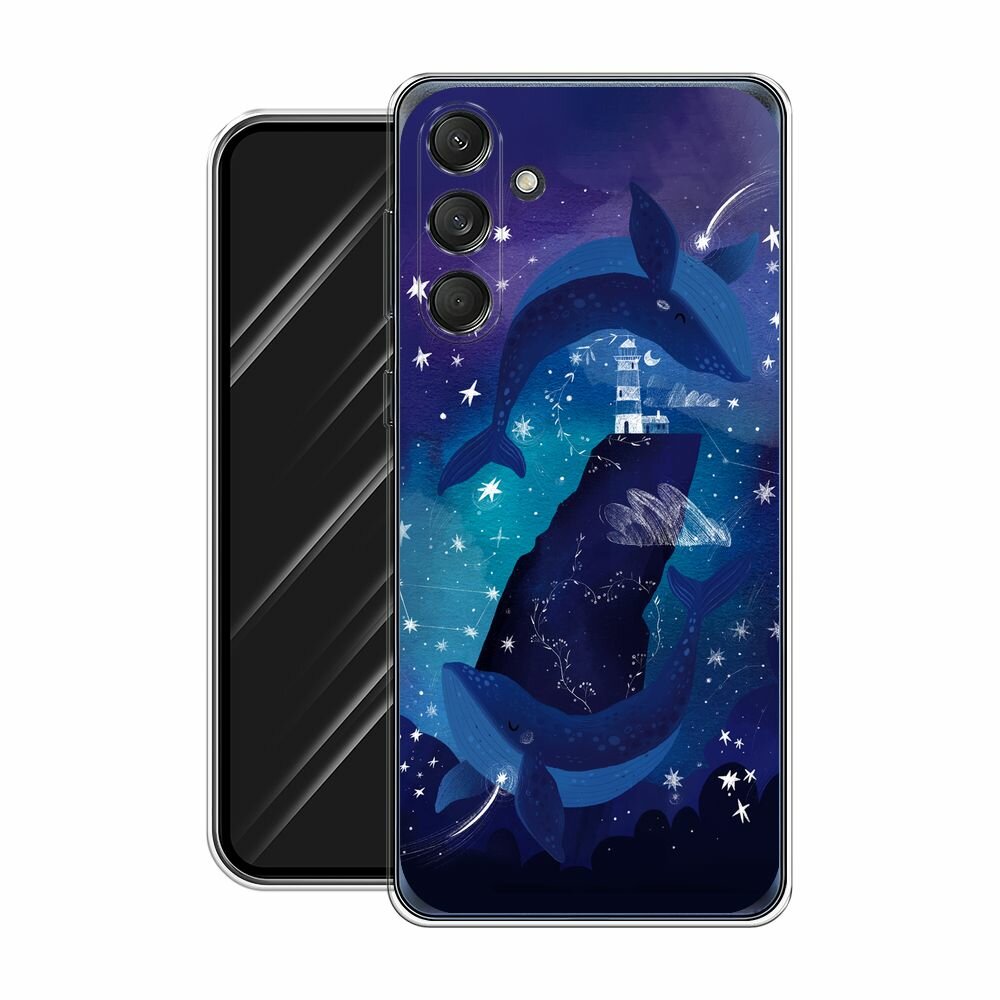 Чехол на Samsung Galaxy M55 / Самсунг M55 с принтом "Ночные киты" — фото 1