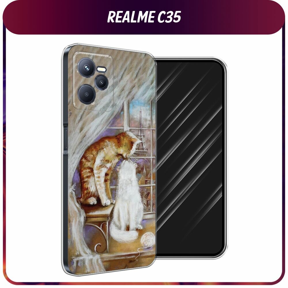 Чехол на Realme C35 / Реалми C35 с принтом "Влюбленные котики 1"