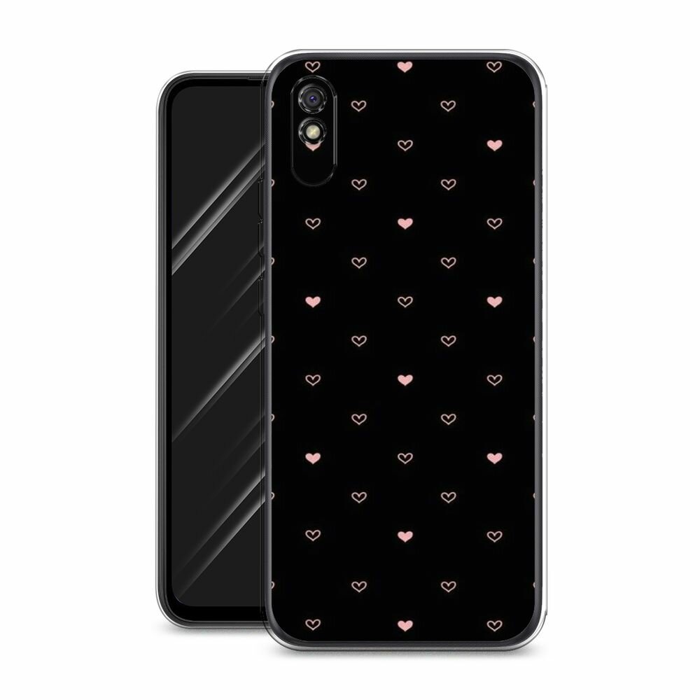 Чехол на Xiaomi Redmi 9A / Сяоми Редми 9А с принтом "Черный фон и сердечки" — фото 1