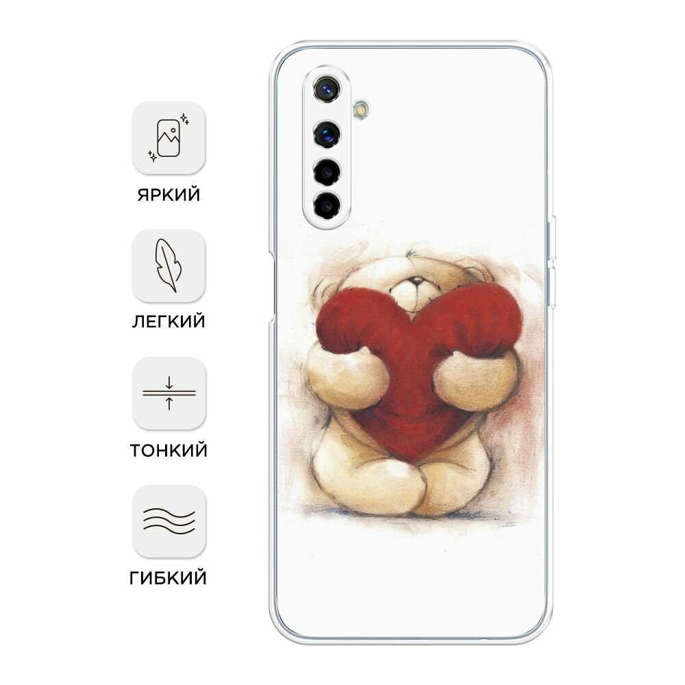 Силиконовый чехол на Realme 6 / Реалми 6 с принтом "Мишка с сердцем 1" — фото 1