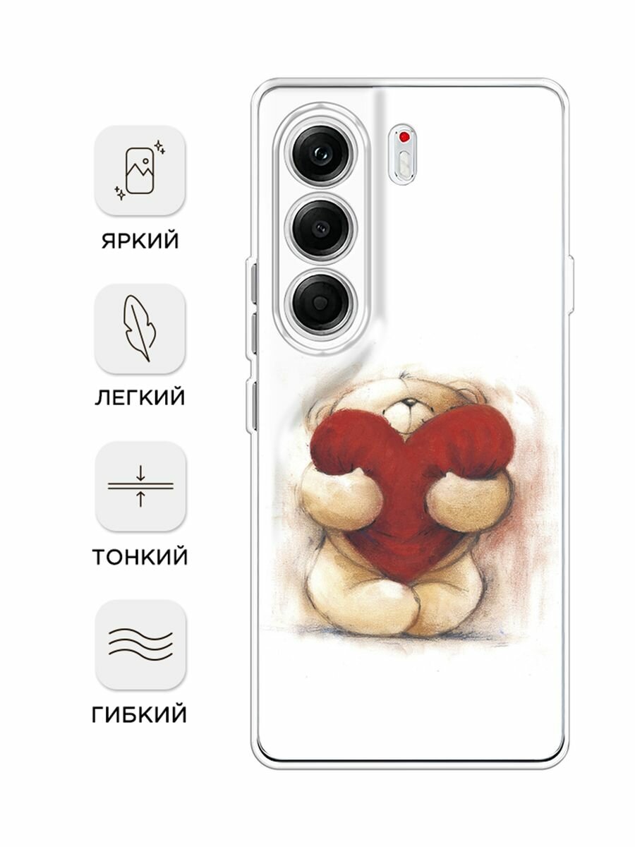 Чехол на Tecno Camon 40 Pro / Текно Камон 40 Про с принтом "Мишка с сердцем 1" — фото 1