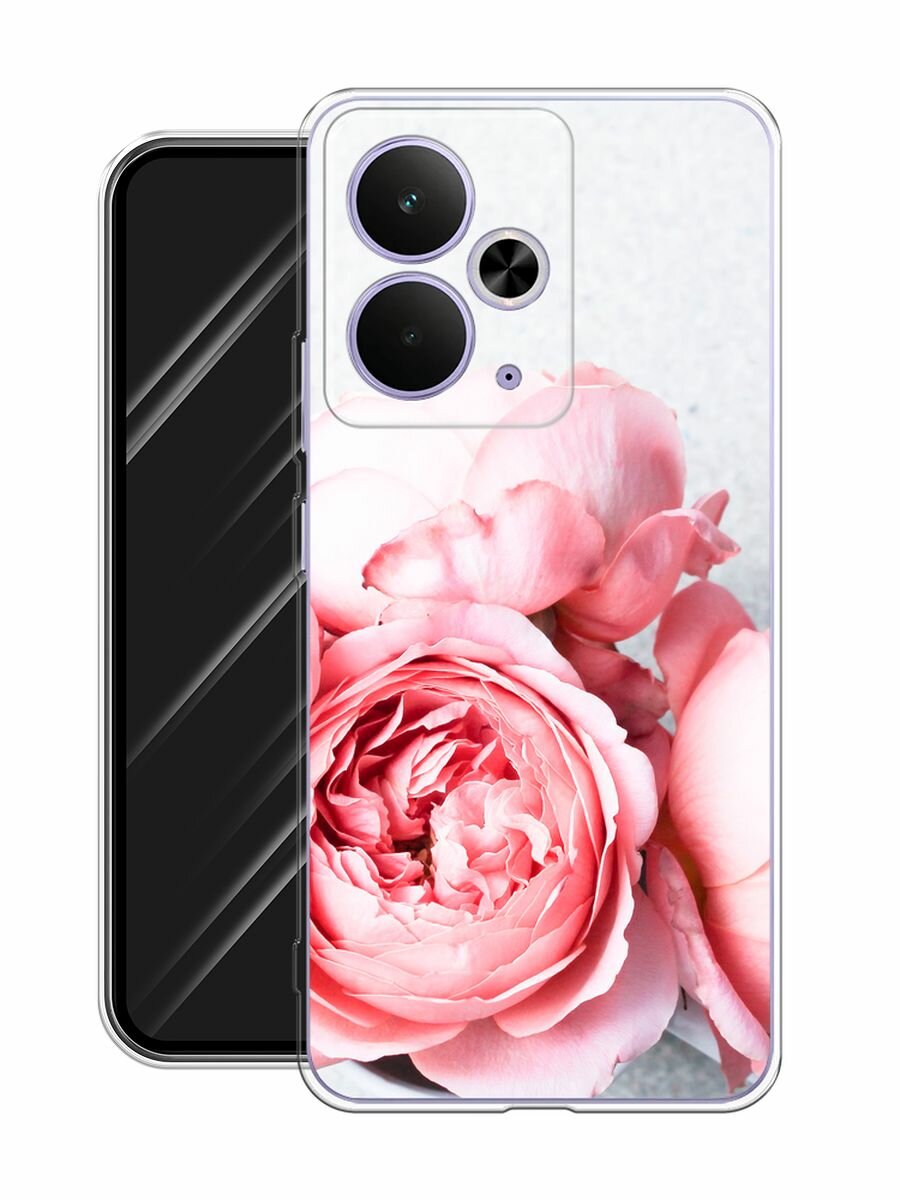 Силиконовый чехол на Realme 14T / Реалми 14Т с принтом "Пионы на белом" — фото 1