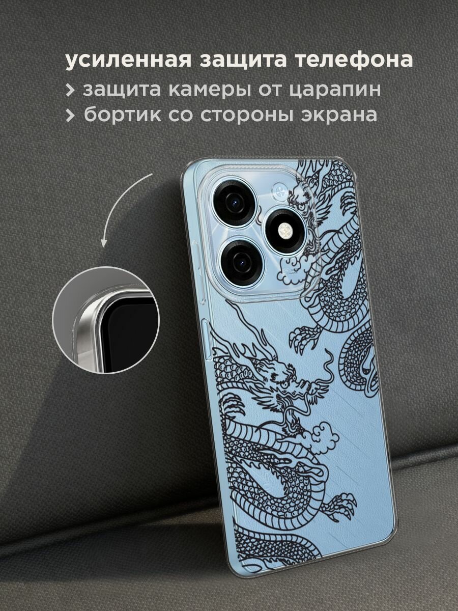 Чехол на Tecno Spark 20 / Текно Спарк 20 с принтом "Два китайских дракона", прозрачный — фото 1
